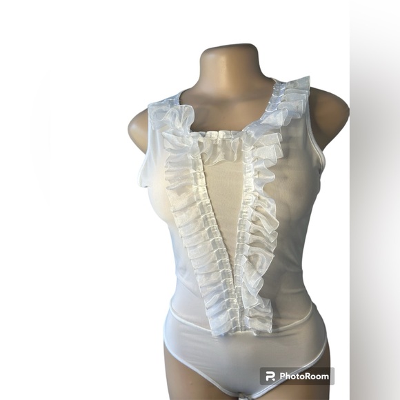 Tops | White Sheer Bodysuit Top White Sheer With Ruffle Design That Has ...